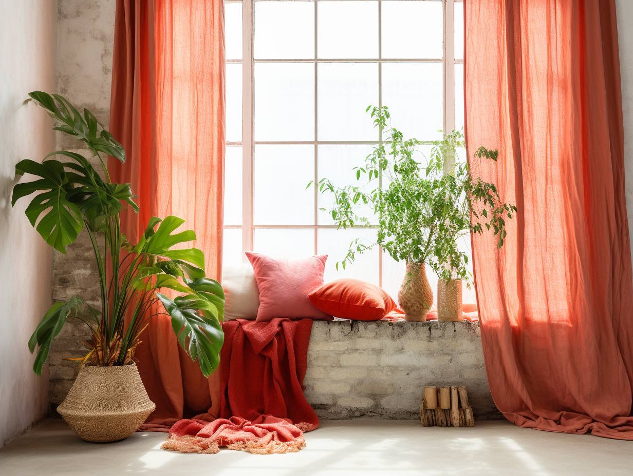 Coral linen curtains – True Things